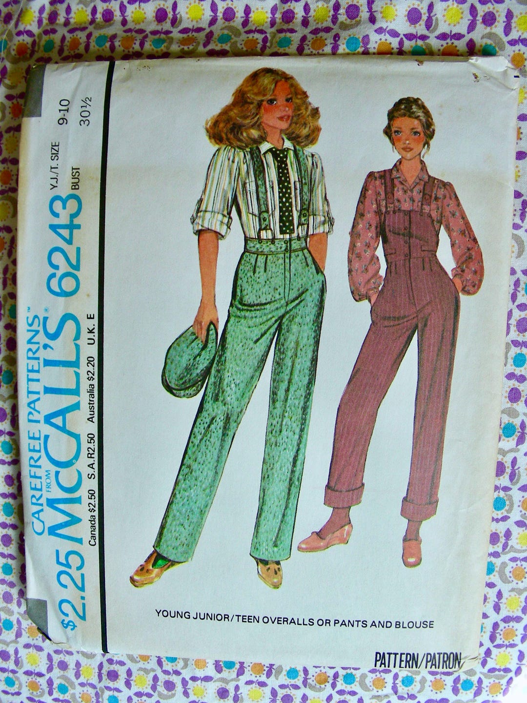 Vintage 1970's Mccall's 6243 / Young Junior/teen OVERALLS or Pants ...