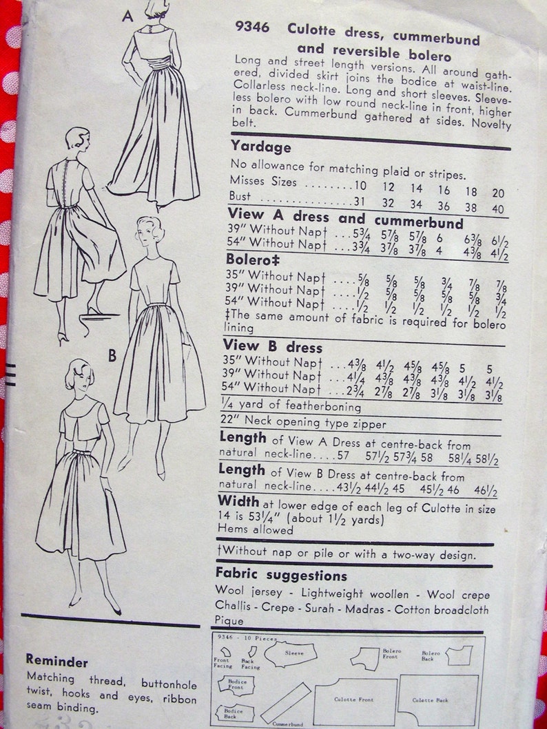 UNCUT 1950's VOGUE Pattern 9346 BEAUTIFUL Culotte | Etsy