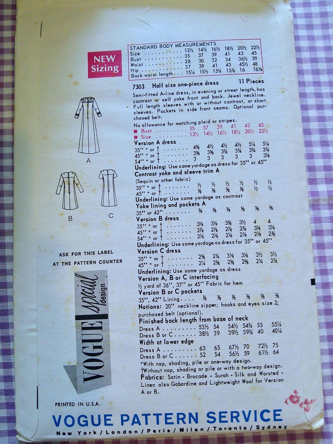 Vintage 1960s Vogue Sewing Pattern 7303: Elegant Evening Gown, Half ...