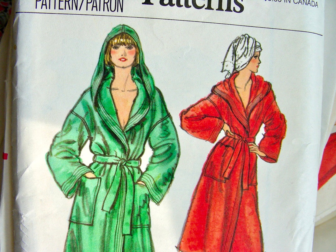 UNCUT Vogue Pattern 9615 Vintage 1970's Misses' Front Wrap Hooded Robe ...