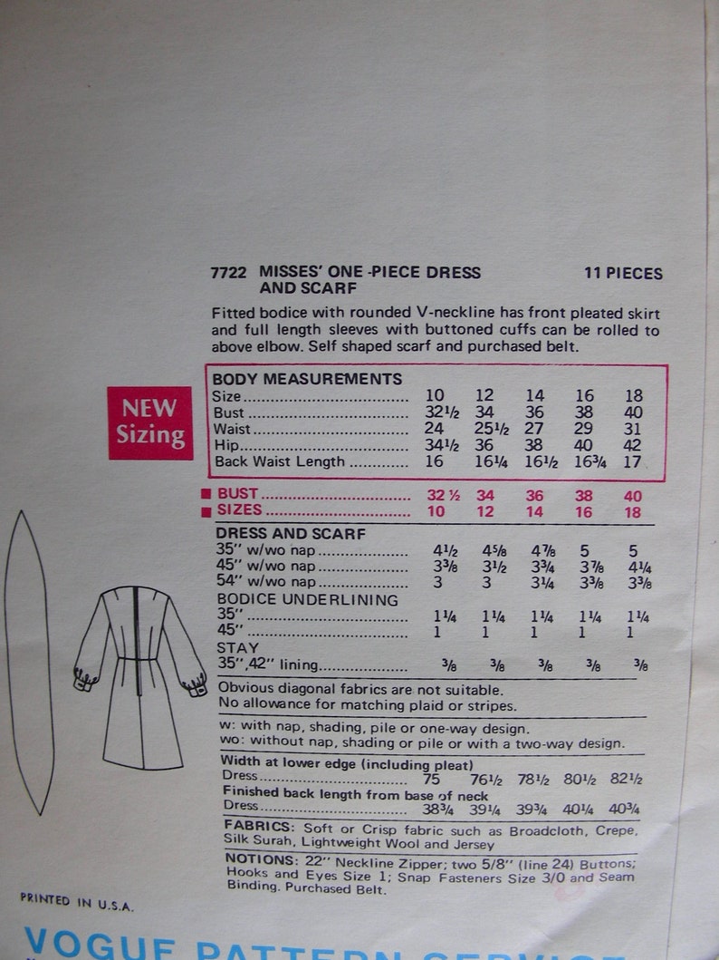 UNCUT * Vintage 70's Vogue Sewing Pattern 7722 - Misses' Mini Dress and ...
