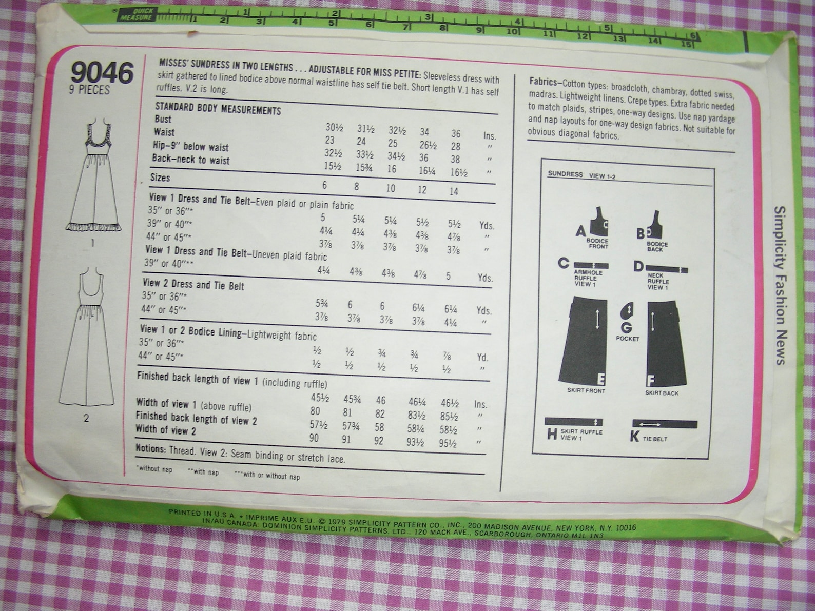 Simplicity Pattern 9046 UNCUT Vintage 1970's / Misses' Sun Dress in Two ...