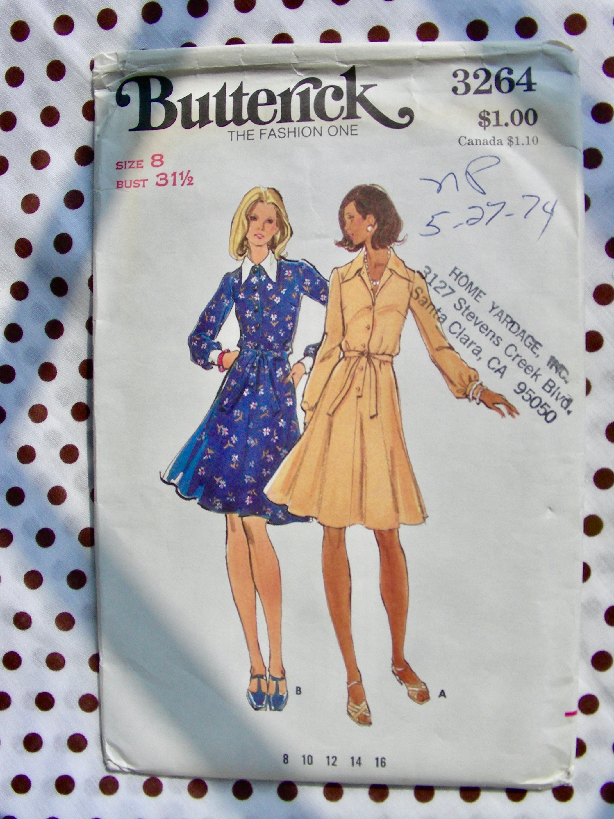 UNCUT 1970s Butterick Pattern 3264 Misses' Semi-fitted and Flared ...