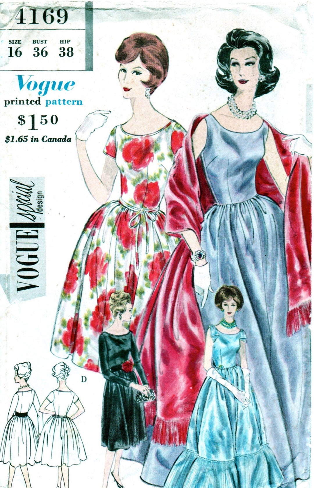 UNCUT Vintage Vogue Special Design Pattern 4169 // GLAMOROUS Floor ...