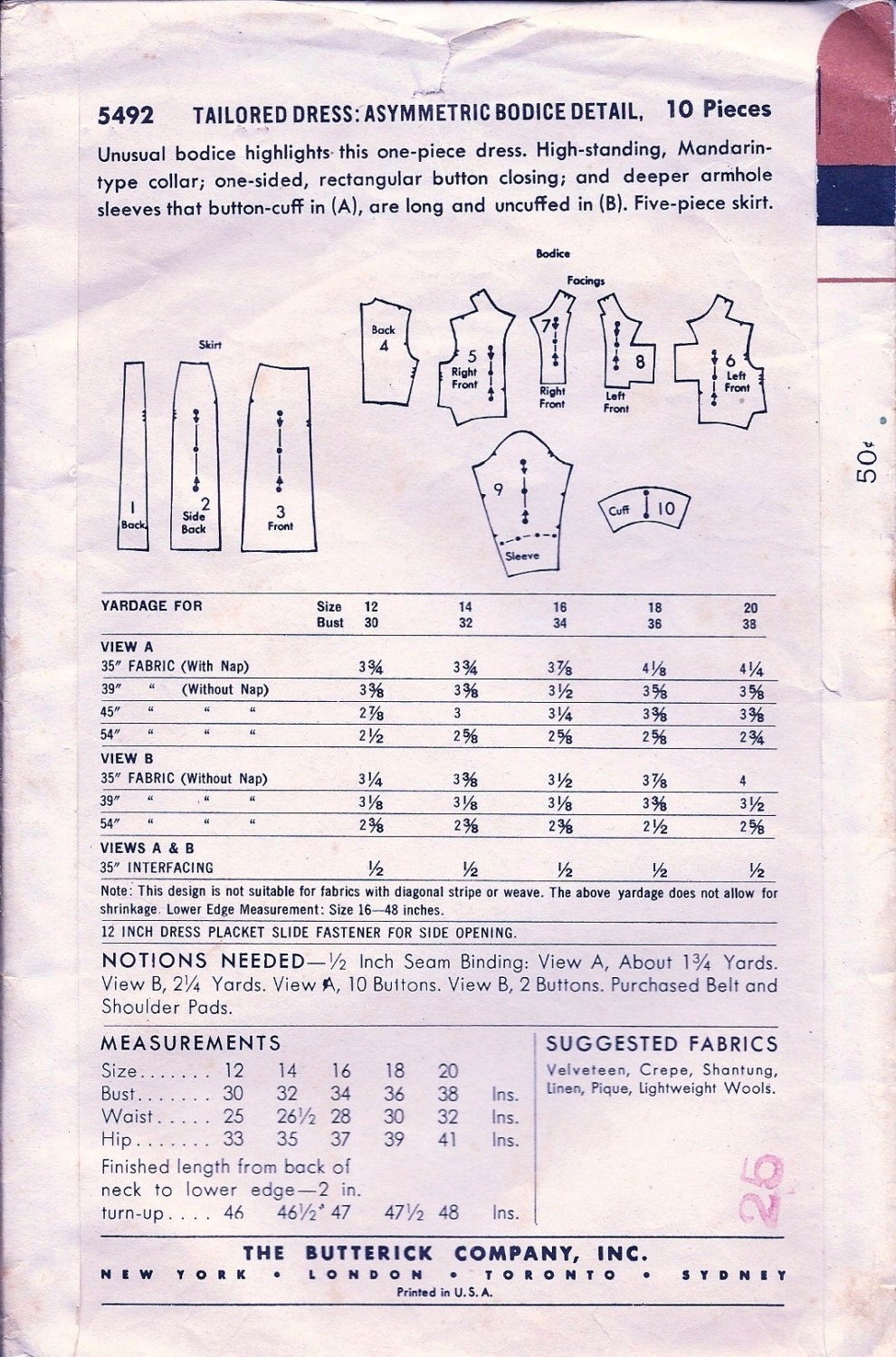 RARE UNCUT Vintage Butterick Pattern 5492 Stunning - Etsy