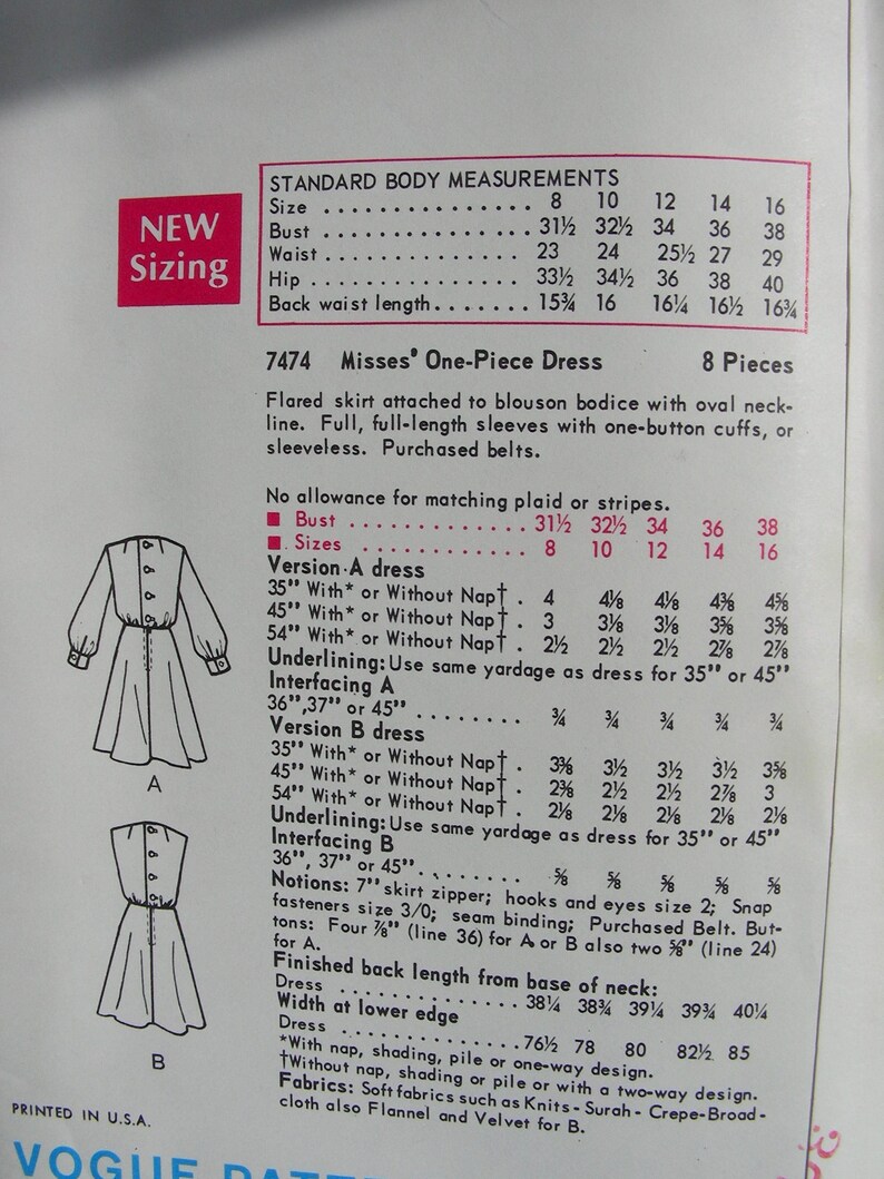 RARE UNCUT Vintage 1970's Vogue Pattern 7474/ STUNNING - Etsy