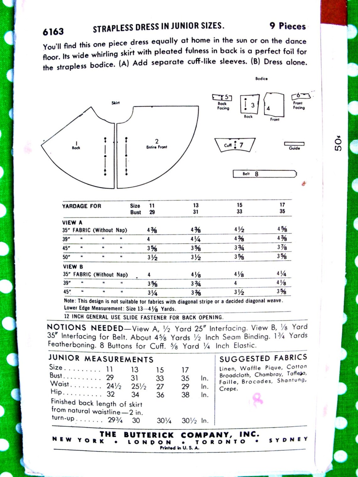 UNCUT 1950s Butterick Pattern 6133 Plunging off Shoulder | Etsy