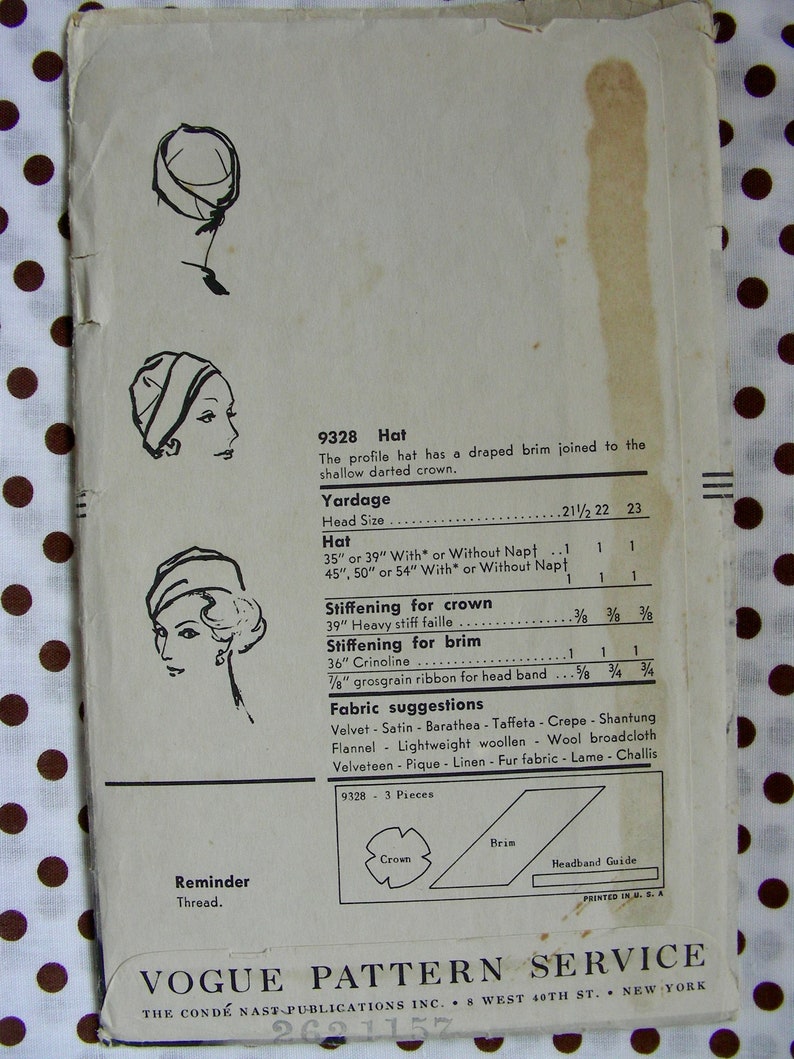 ORIGINAL VOGUE HAT Pattern 9328 Designers Hat Pattern by John - Etsy