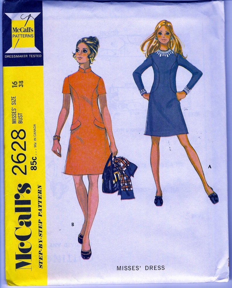 UNCUT Vintage 1970s Mccall's Pattern 2628 - LOVELY Misses' Dress in 2 ...