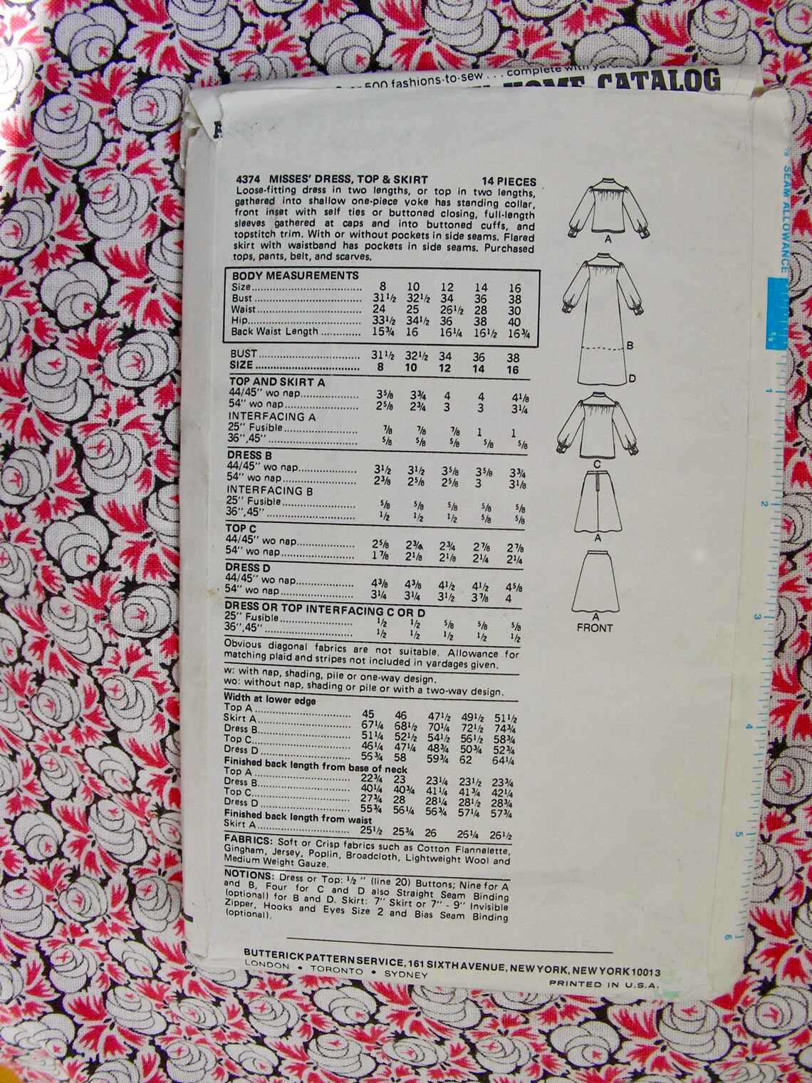 UNCUT Vintage 1970's Butterick Pattern 4374 / Beautiful | Etsy