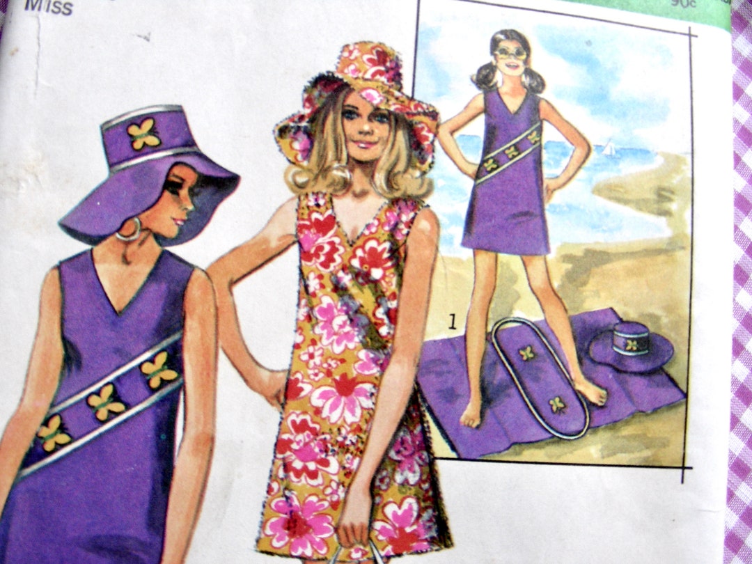 UNCUT 1970s Simplicity 8839 / Misses' Mini-beach-shift, Hat, Bag, or ...
