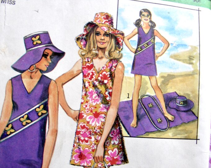 UNCUT 1970s Simplicity 8839 / Misses' Mini-beach-shift, Hat, Bag, or ...