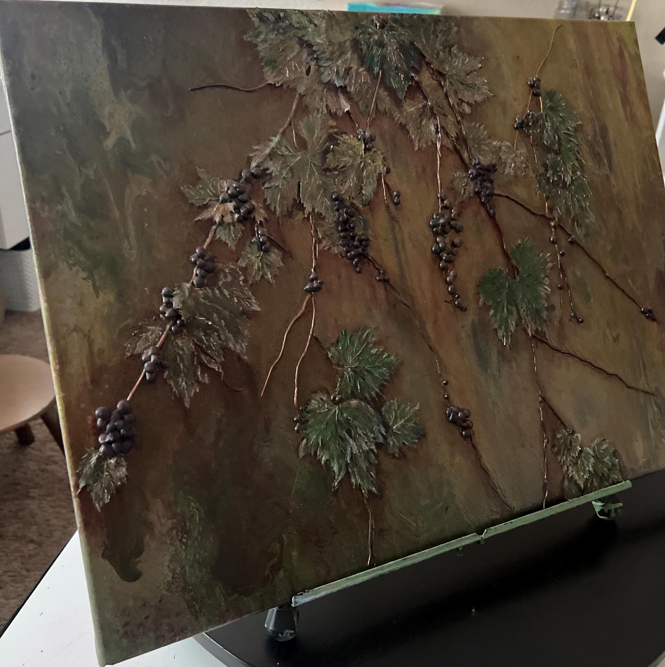 Textured Grape Vine Art on Canvas – Hand-painted Botanical Wall Decor ...