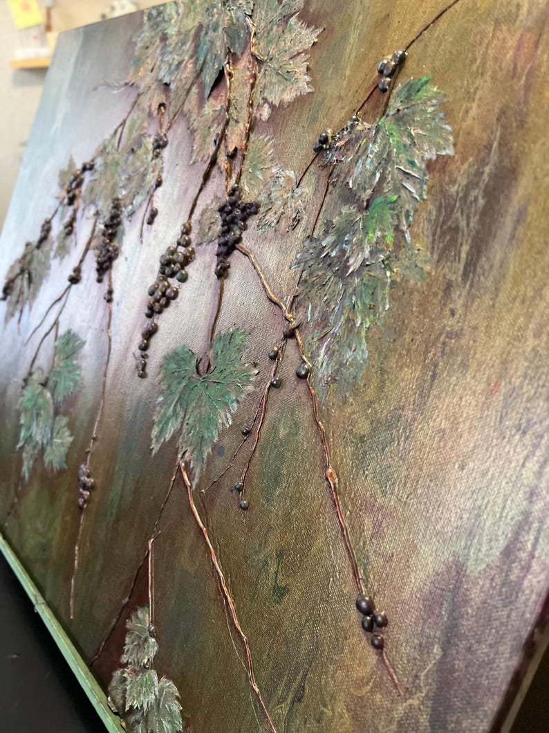 Textured Grape Vine Art on Canvas – Hand-painted Botanical Wall Decor ...