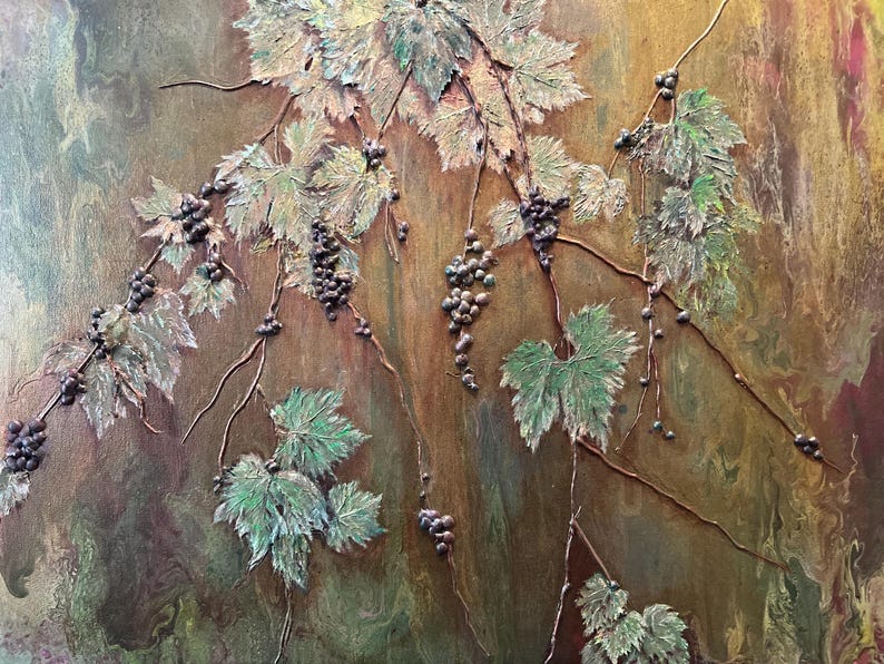 Textured Grape Vine Art on Canvas – Hand-painted Botanical Wall Decor ...