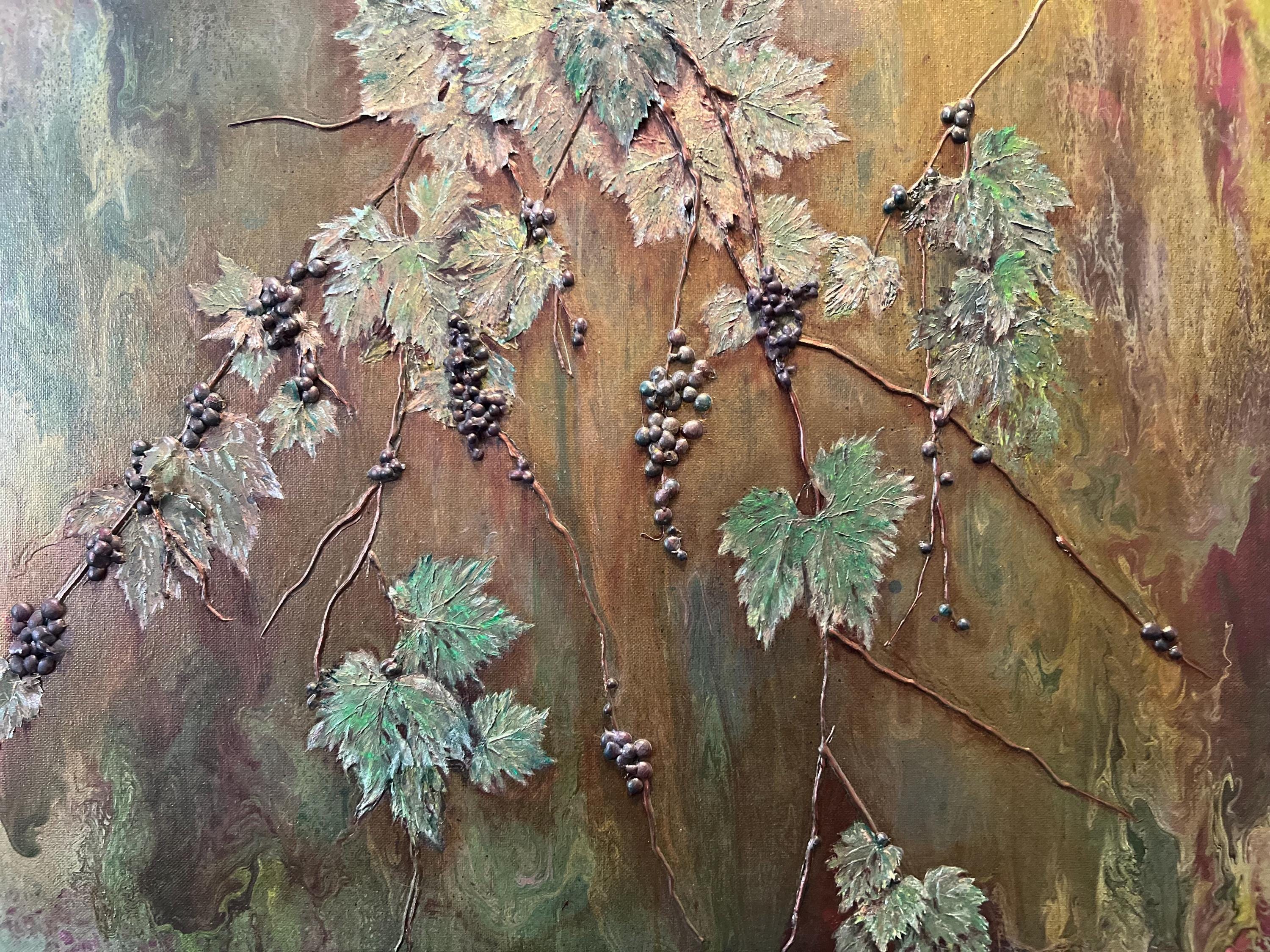 Textured Grape Vine Art on Canvas – Hand-painted Botanical Wall Decor ...