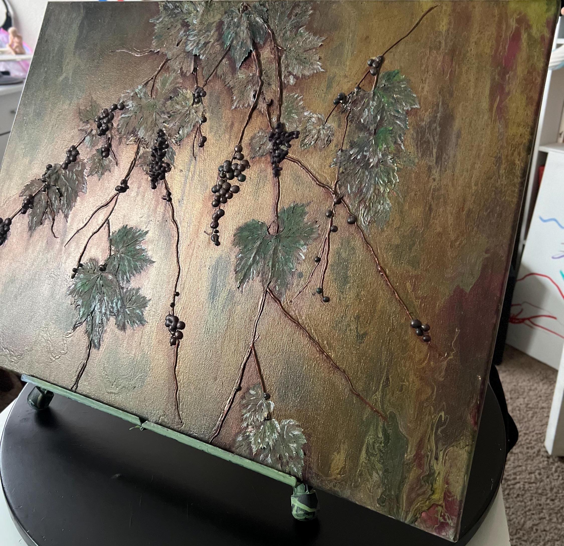 Textured Grape Vine Art on Canvas – Hand-painted Botanical Wall Decor ...