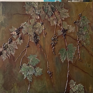 Textured Grape Vine Art on Canvas – Hand-painted Botanical Wall Decor ...