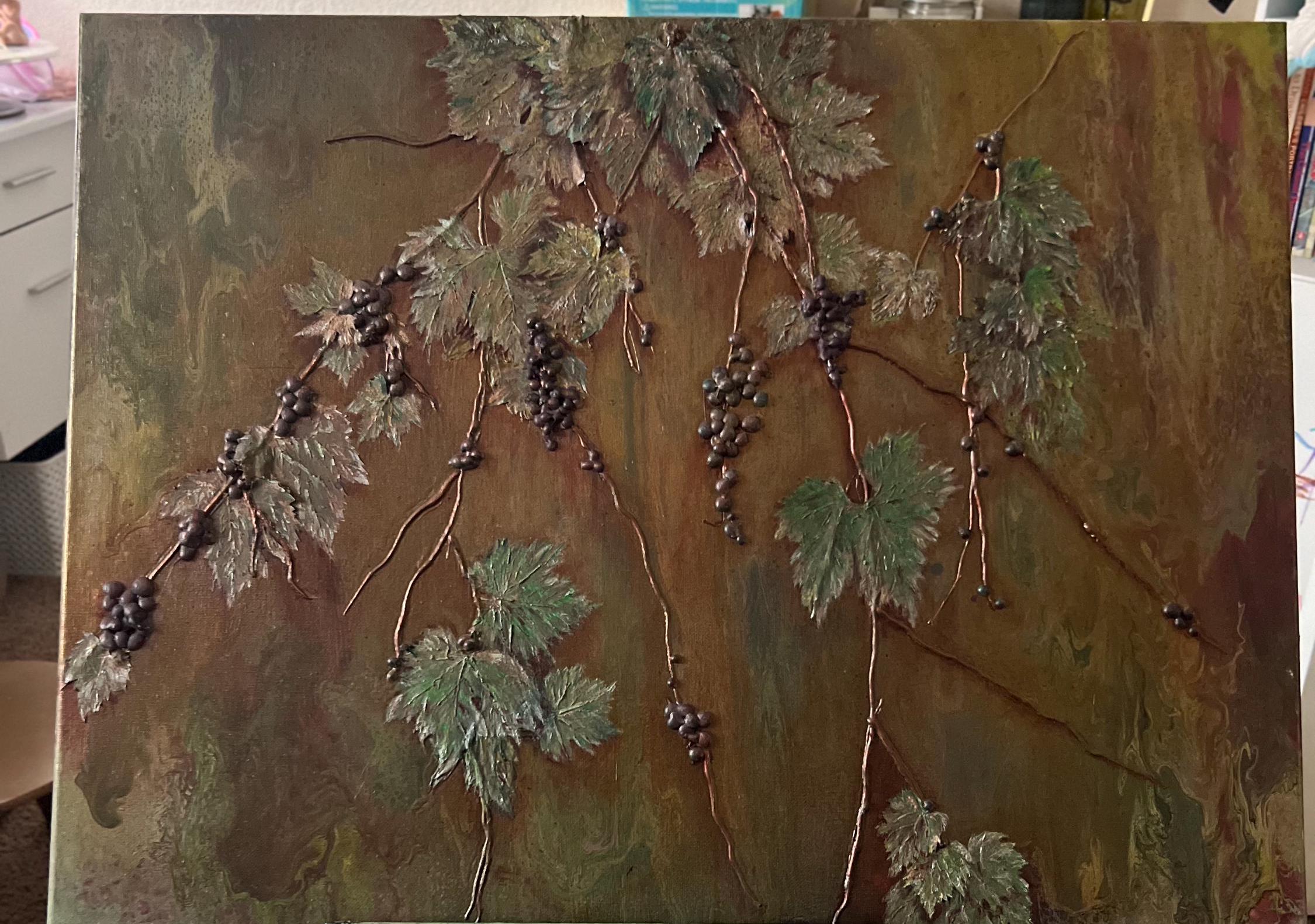 Textured Grape Vine Art on Canvas – Hand-painted Botanical Wall Decor ...