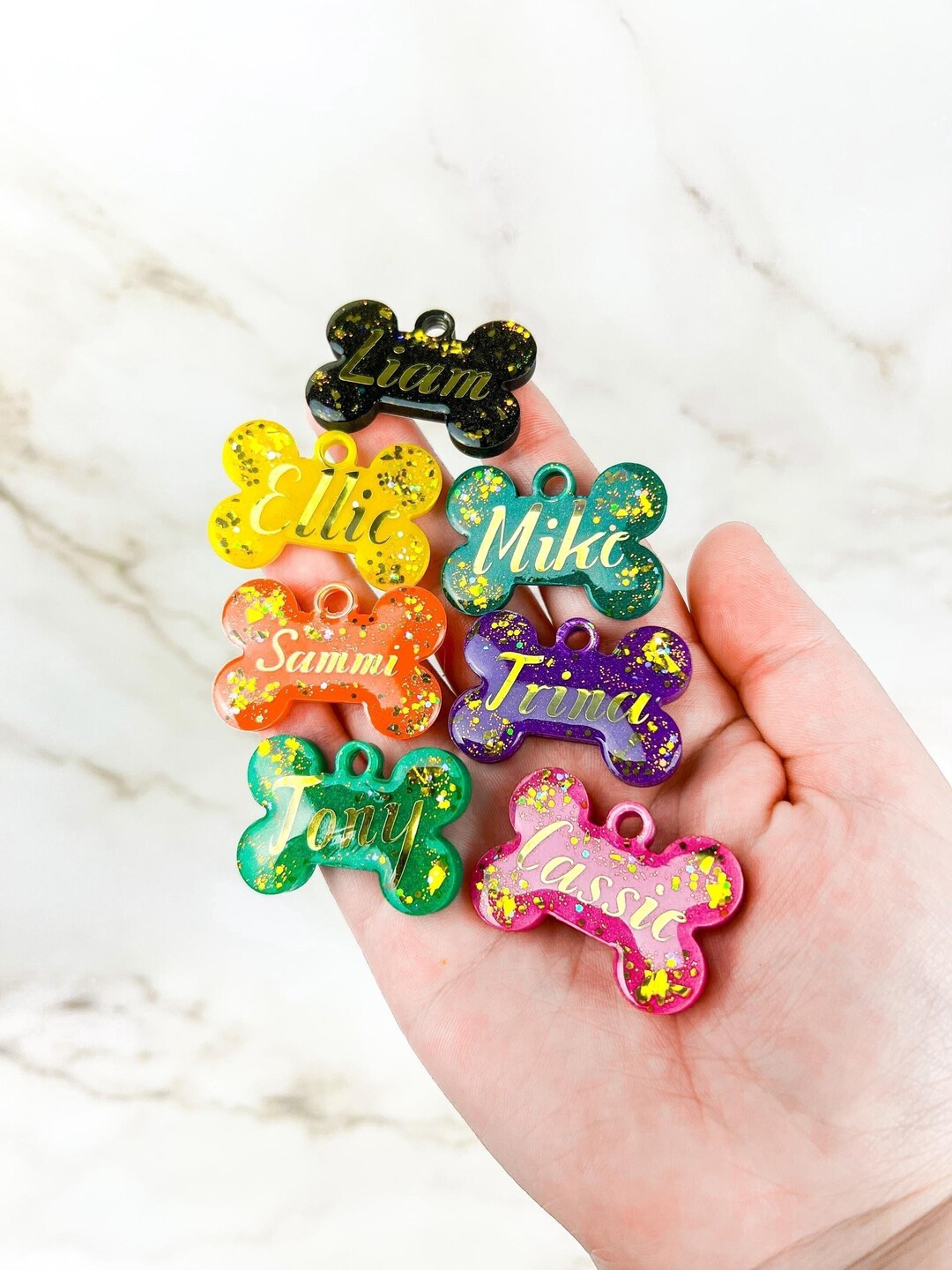 Royal Flakes | Resin Dog Name Tag (small) - Etsy