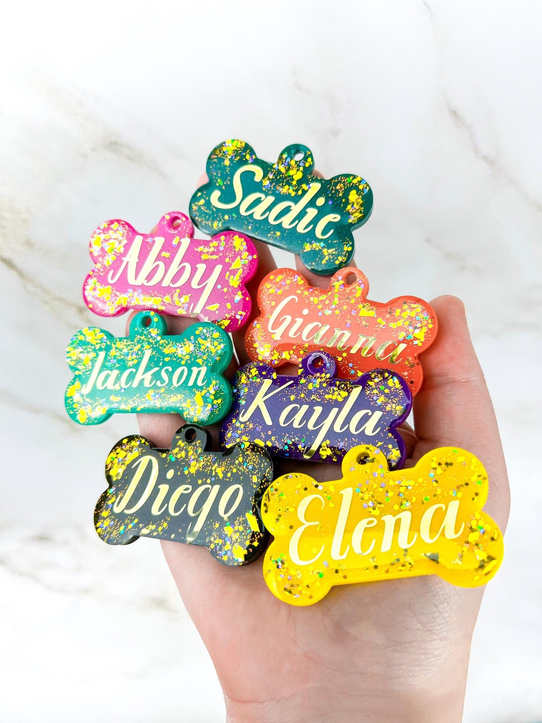 Royal Flakes | Resin Dog Name Tag (large) - Etsy