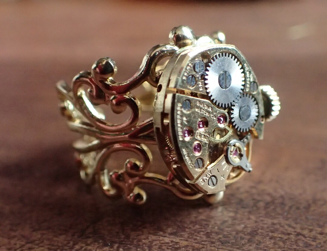 Gold Tone Steampunk Victorian 17 Jewel Clock Ring With Rubies - Etsy