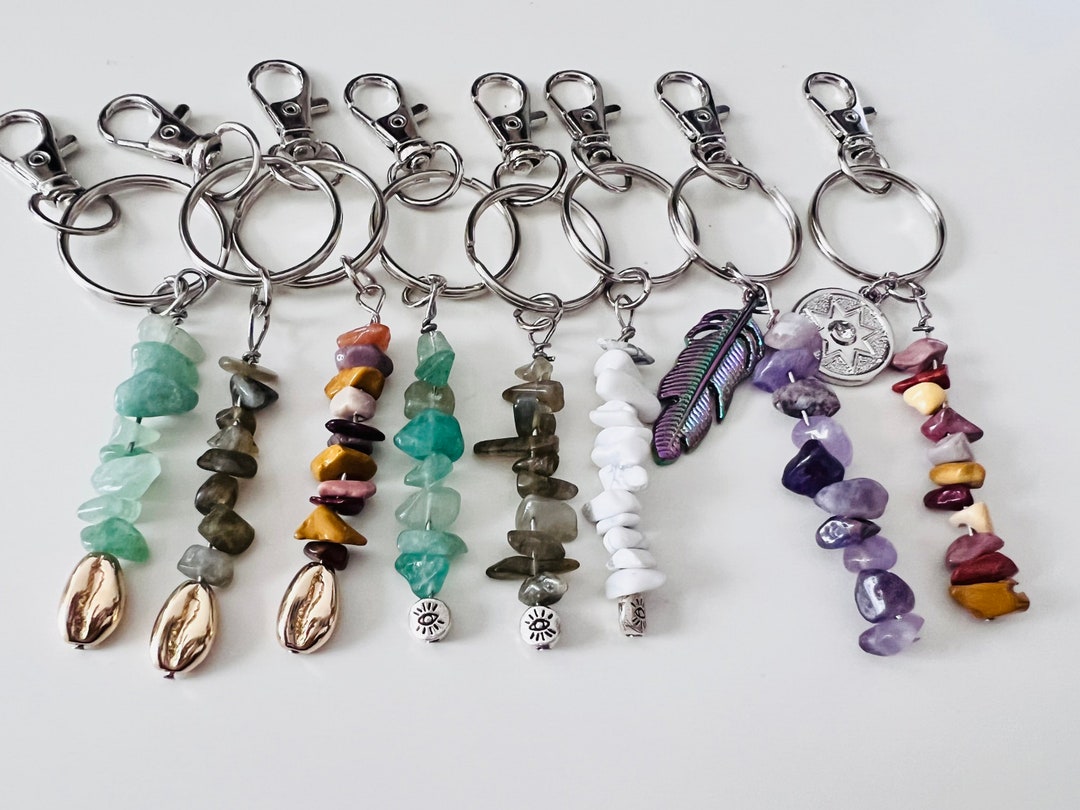 Genuine Crystal/stone Keychain With Charm - Etsy