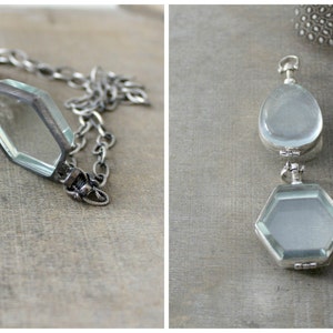Glass Locket Necklace, Glass Photo Locket, Long Chain Locket, Push ...