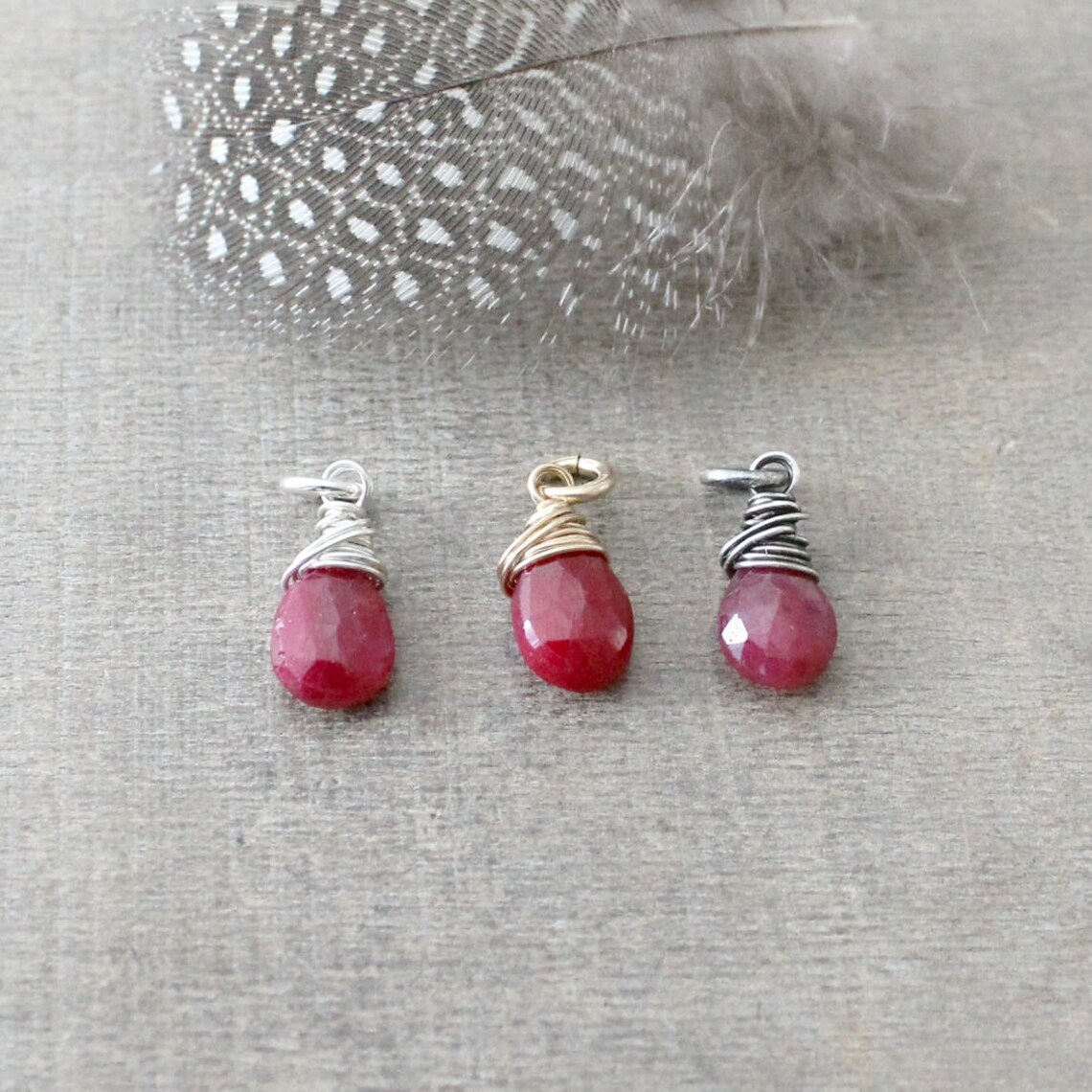 Genuine Ruby Charm July Birthstone Charm Wire Wrapped - Etsy