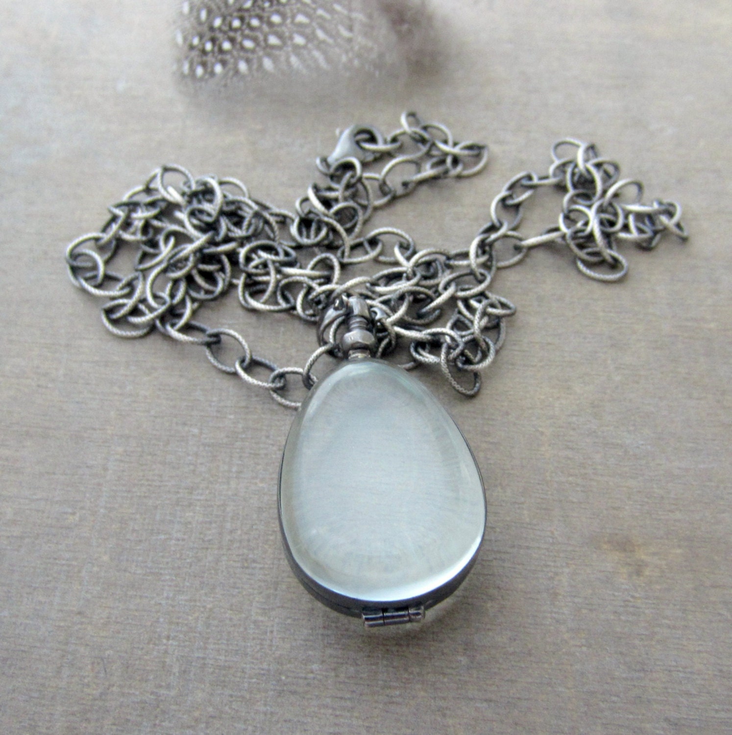 Silver Glass Locket Necklace Glass Photo Locket Long Locket - Etsy
