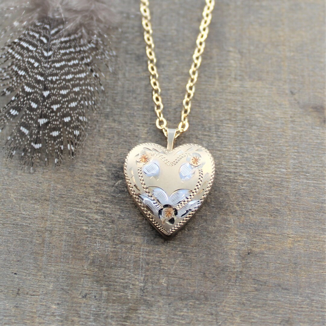 Gold Heart Locket Necklace, Gold Locket, Gold Photo Locket Pendant ...