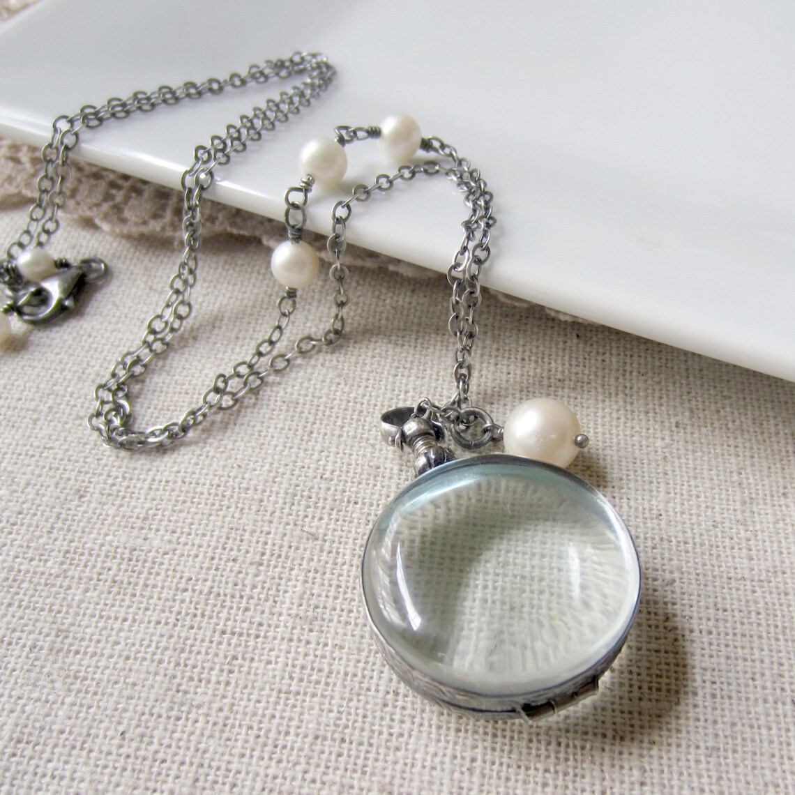 Round Glass Locket Silver, Photo Locket Necklace, Oxidize Locket ...