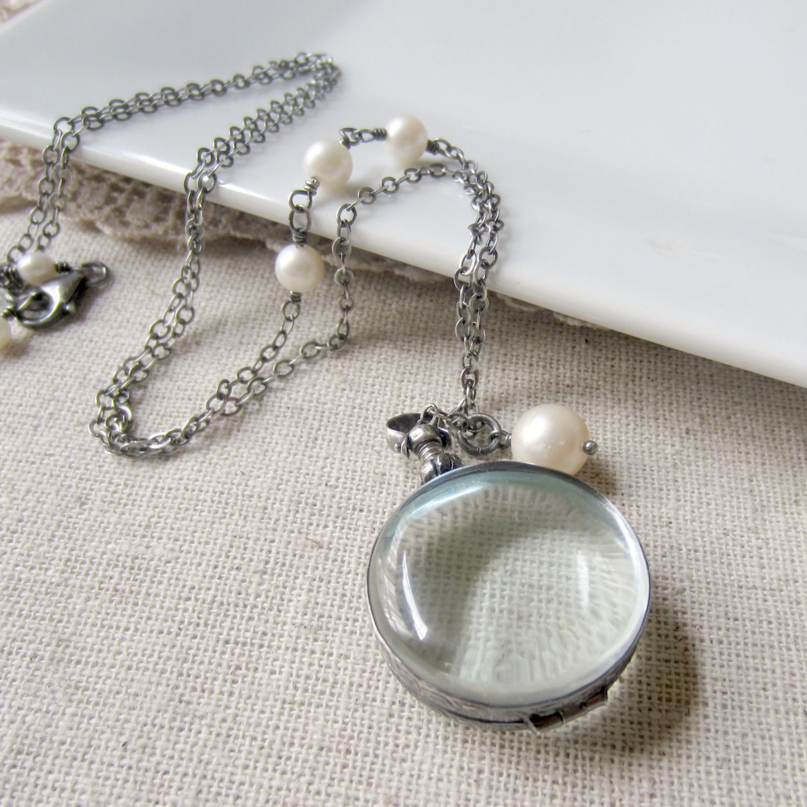 Round Glass Locket Silver, Photo Locket Necklace, Oxidize Locket ...