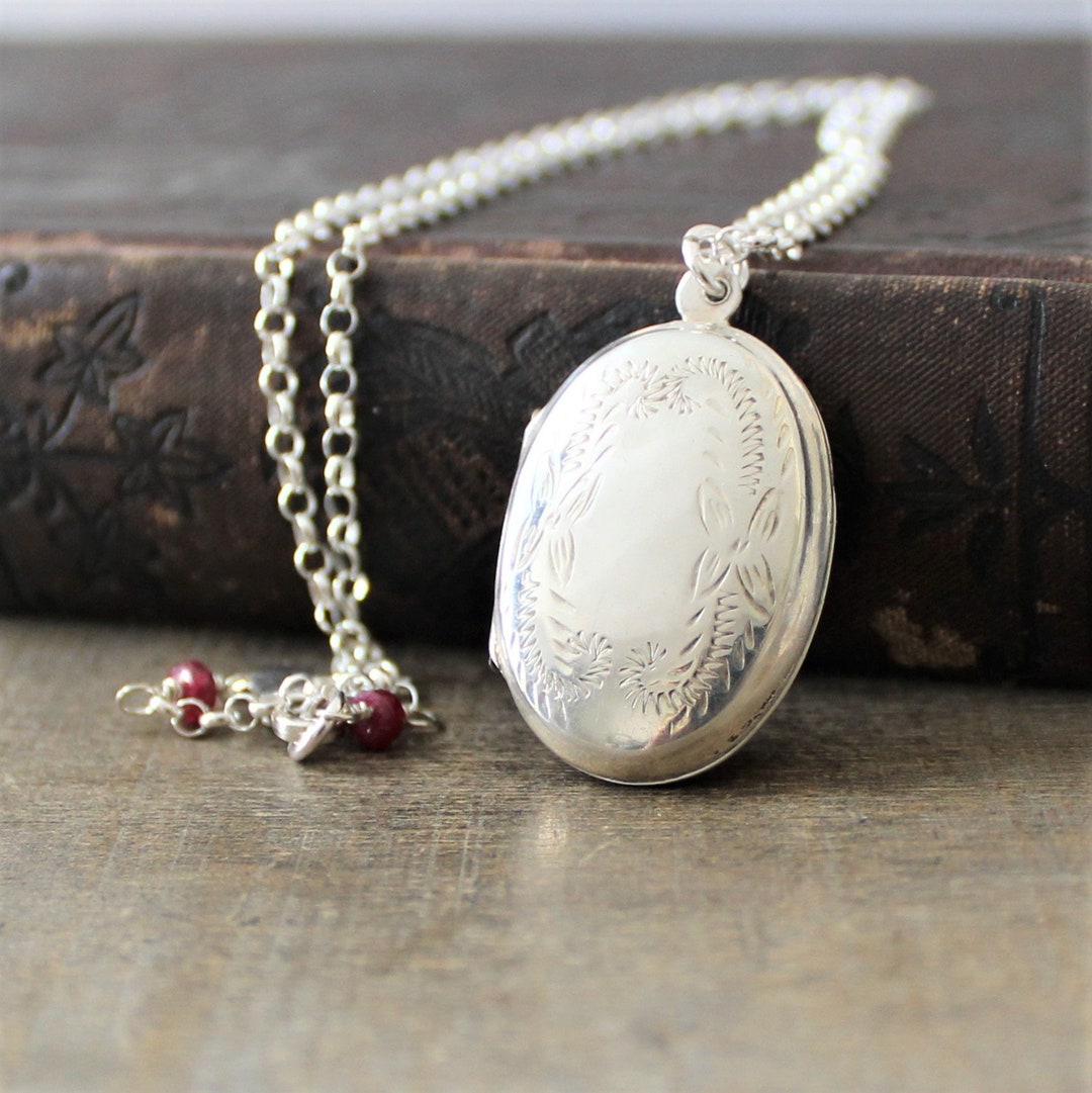 Sterling Silver Locket Necklace, Keepsake Jewelry, Ruby Locket, Silver ...