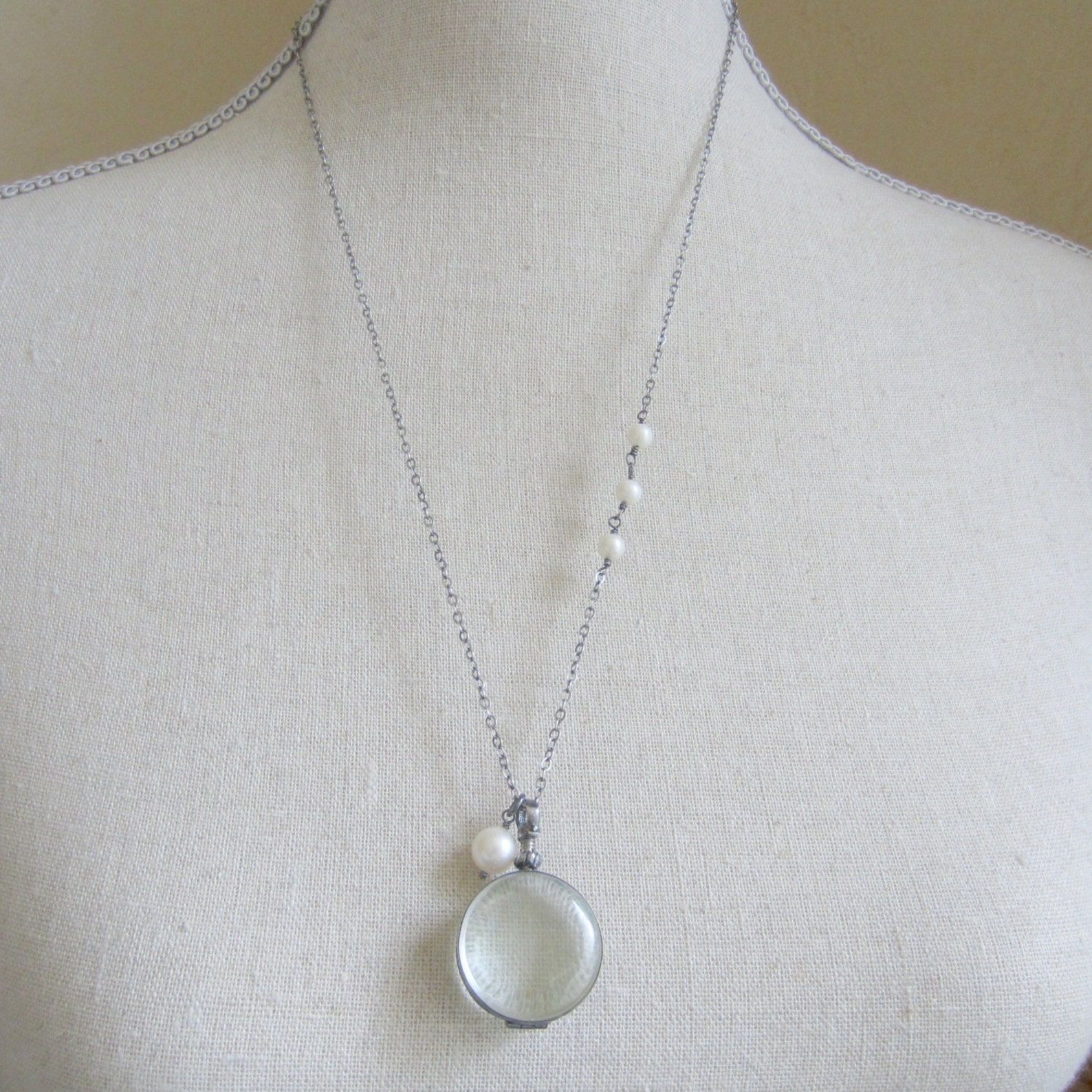 Round Glass Locket Silver, Photo Locket Necklace, Oxidize Locket ...