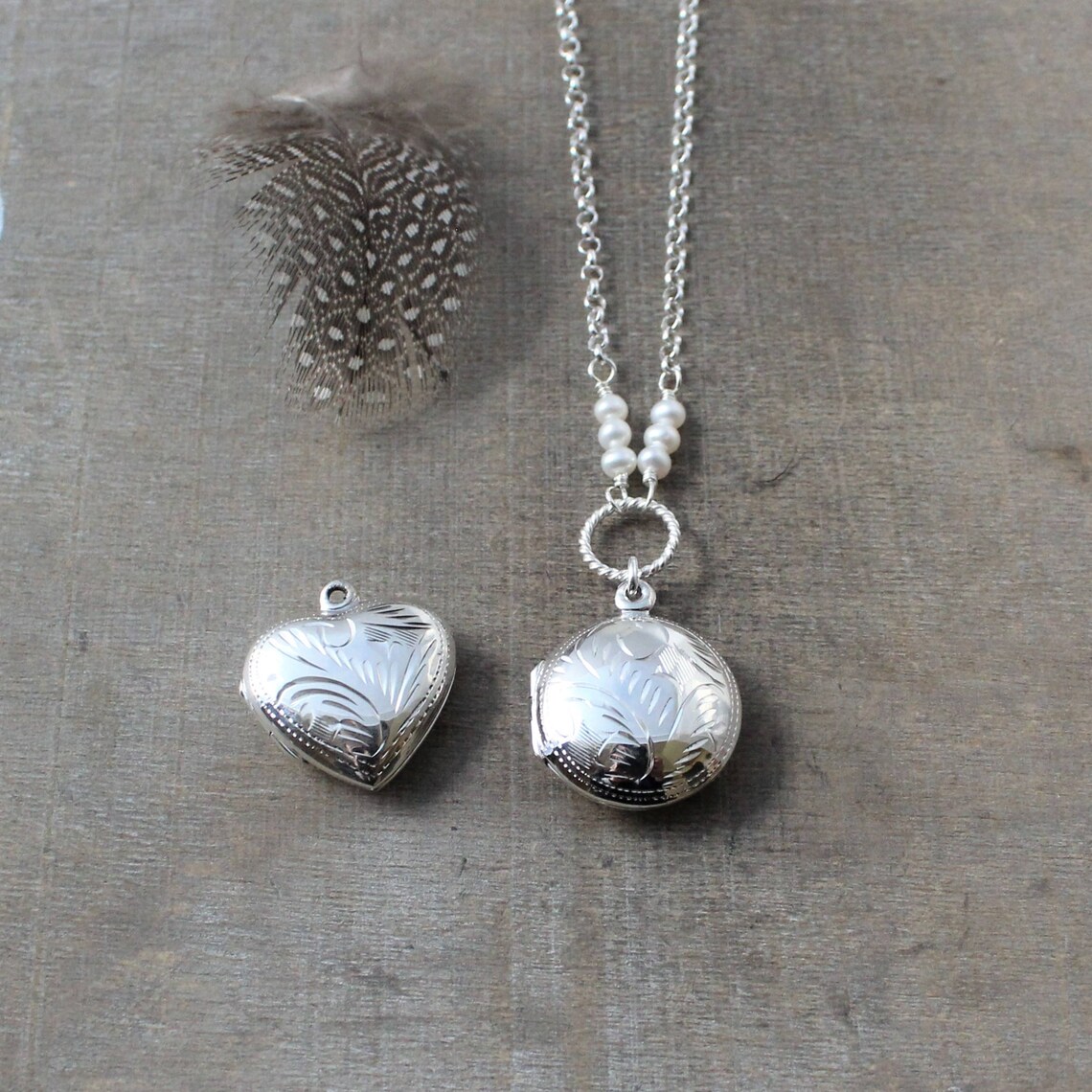 June Birthstone Locket, Round Locket Necklace, White Pearl Locket ...