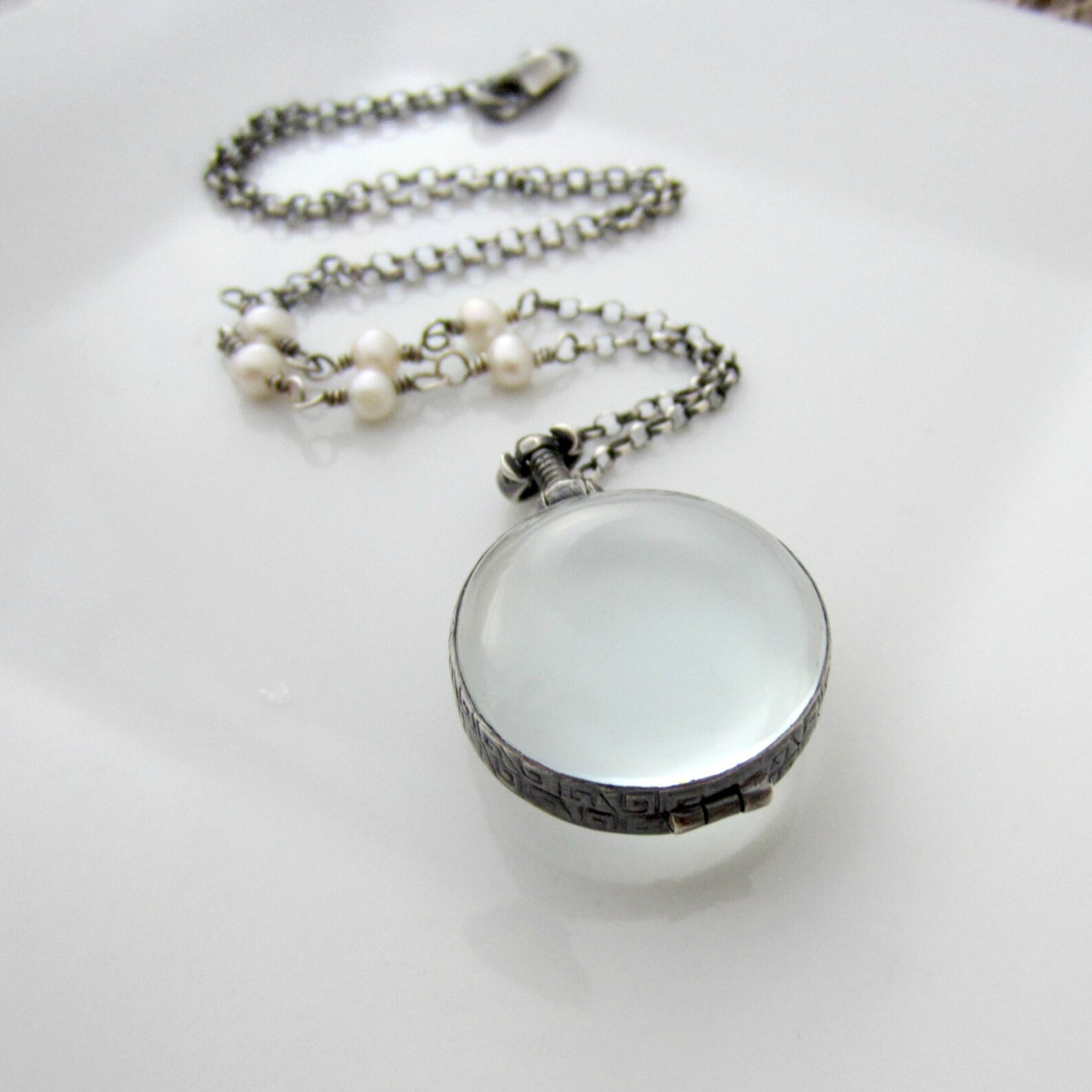 Glass Locket Sterling Silver Locket Push Present Keepsake - Etsy