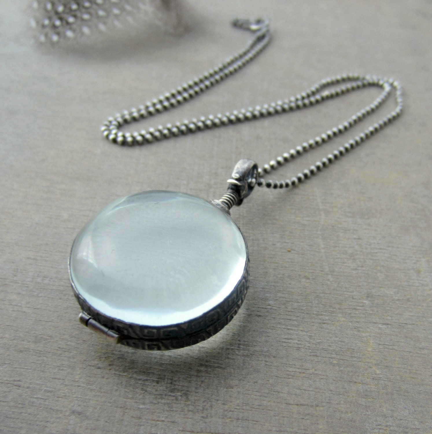 Clear Locket Necklace, Glass Photo Locket, Oxidize Sterling Silver ...