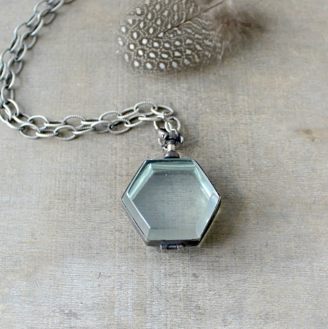 Glass Locket Necklace, Glass Photo Locket, Long Chain Locket, Push ...