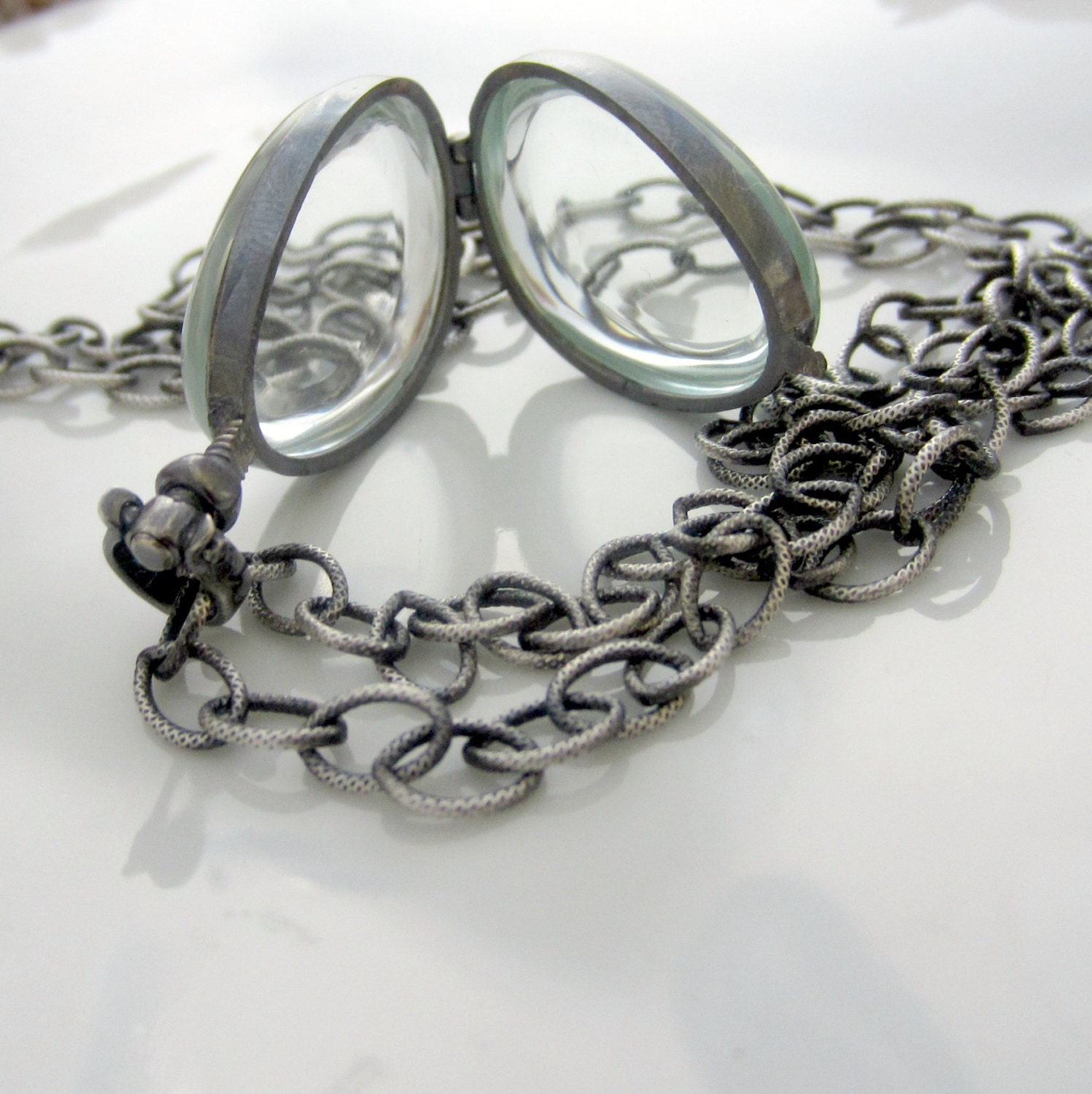 Silver Glass Locket Necklace, Glass Photo Locket, Long Locket Jewelry ...