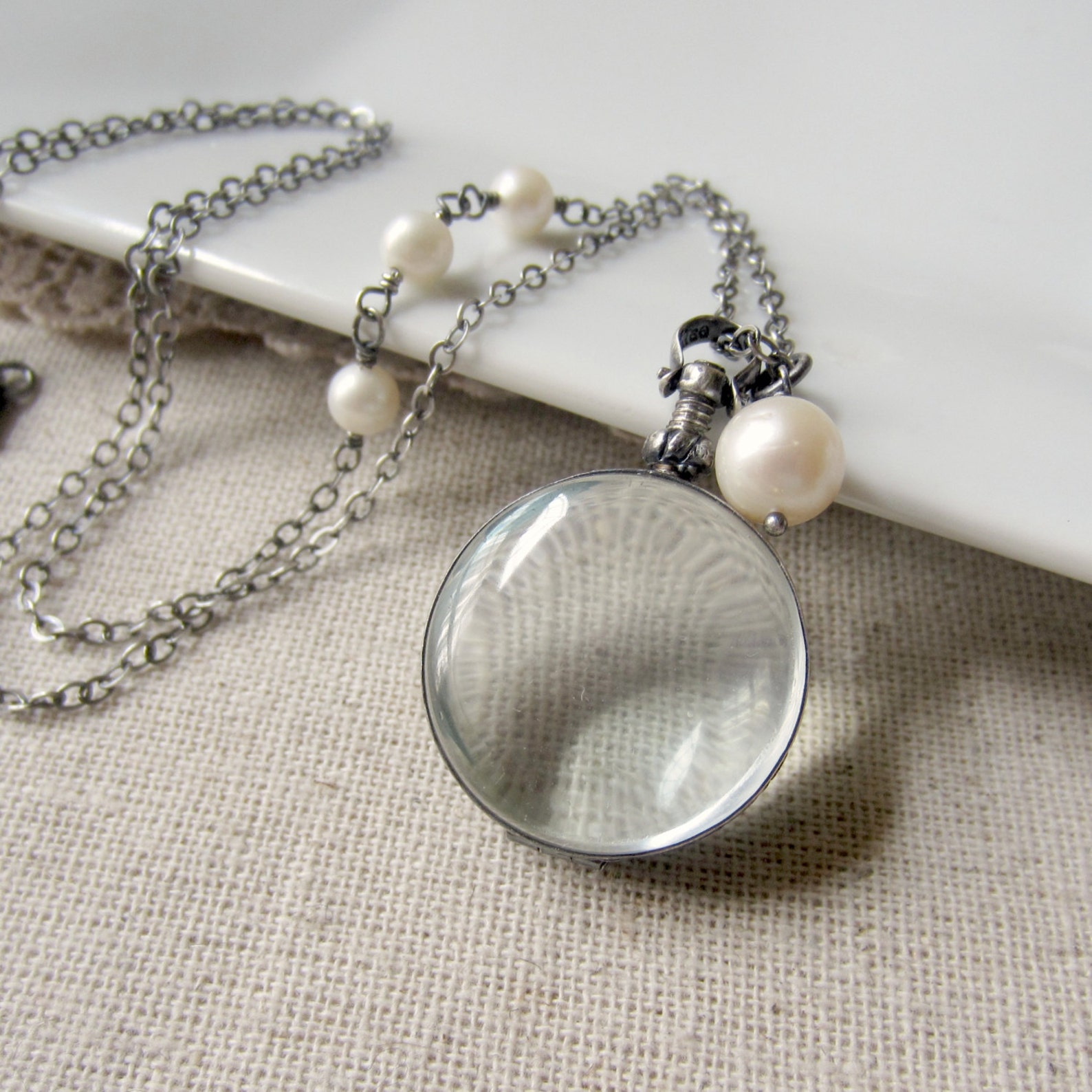 Round Glass Locket Silver, Photo Locket Necklace, Oxidize Locket ...
