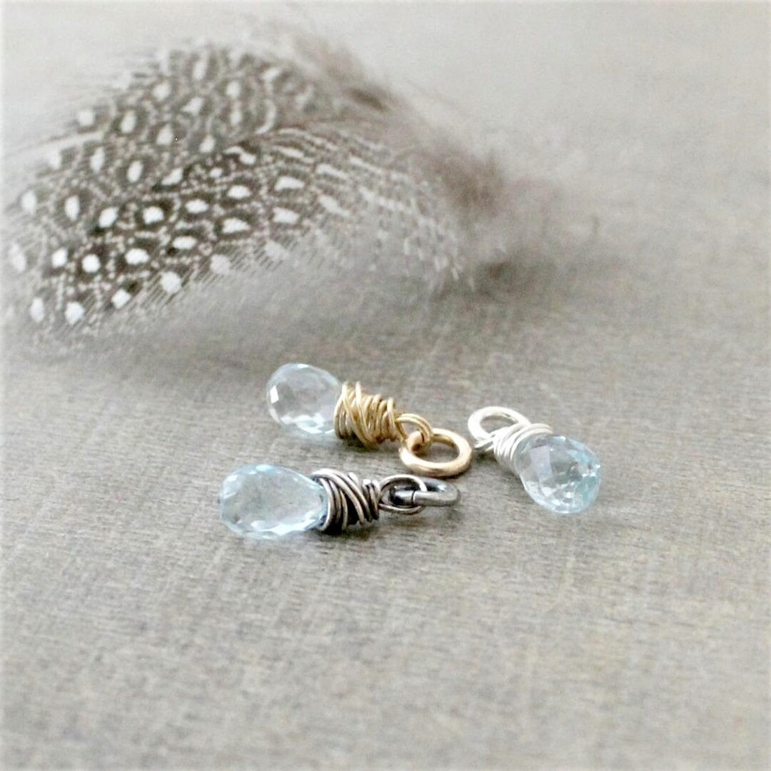 Blue Topaz Charm, December Birthstone Charm, Blue Topaz Pendant, Wire ...