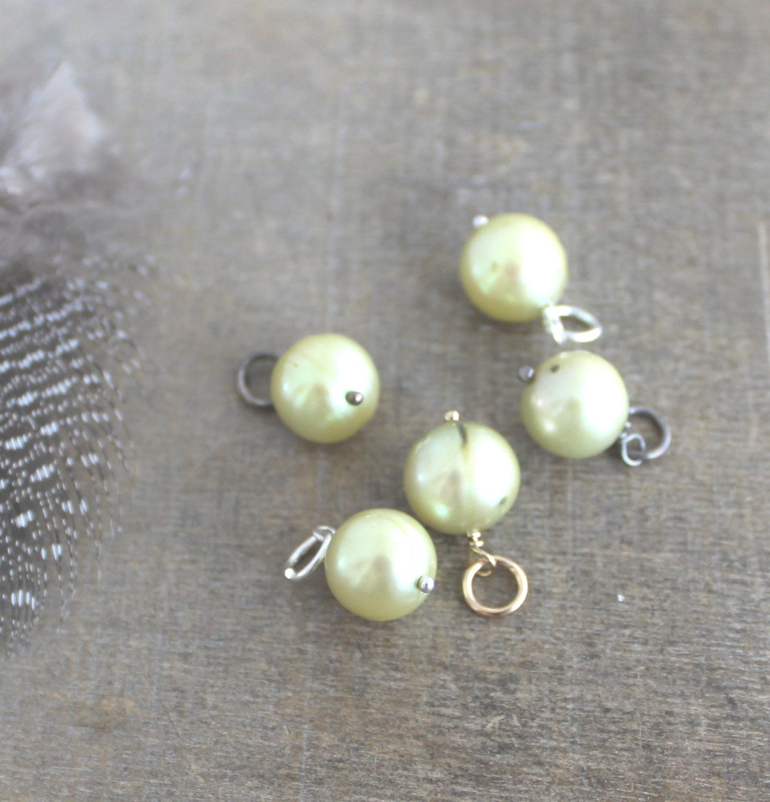 Chartreuse Pearl Charm, June Birthstone Charm, Genuine Pearl Pendant ...