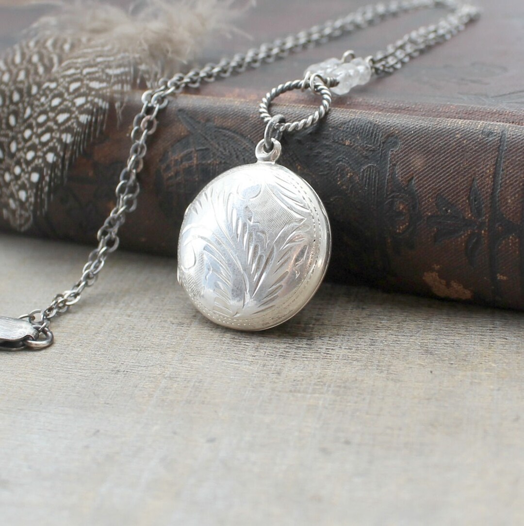 Round Locket Necklace, Round Silver Locket, April Birthstone Locket ...