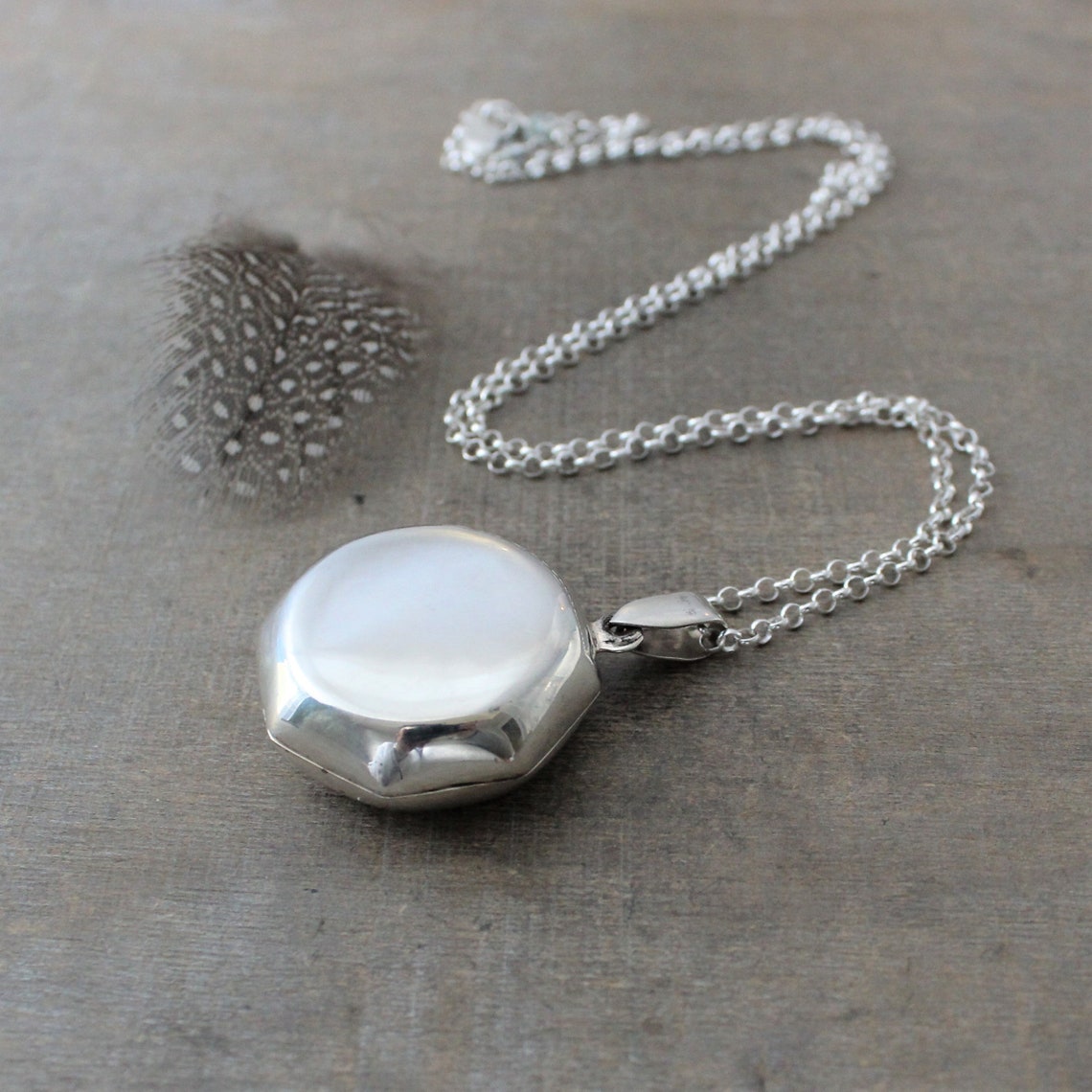 Modern Silver Locket Necklace Personalized Locket Round - Etsy