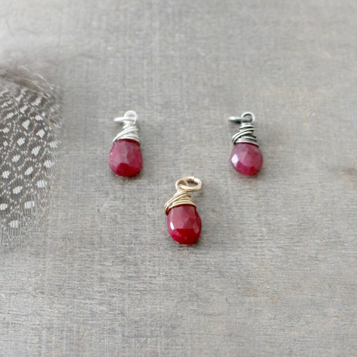 Genuine Ruby Charm July Birthstone Charm Wire Wrapped - Etsy