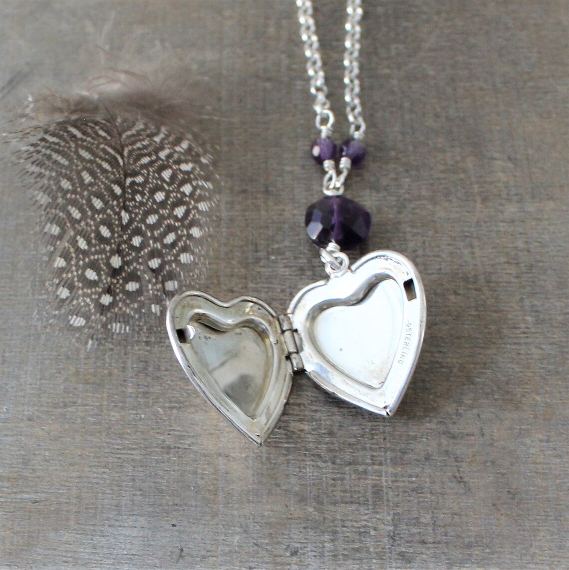 Silver Heart Locket Necklace, February Birthstone Locket, Sterling ...