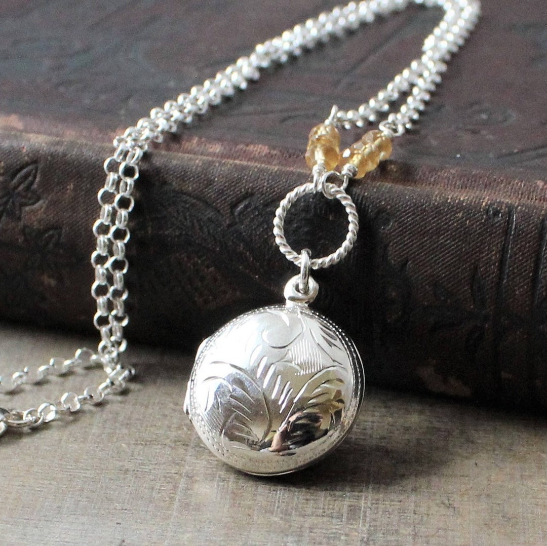 Citrine Locket, November Birthstone Locket, Round Locket Necklace ...