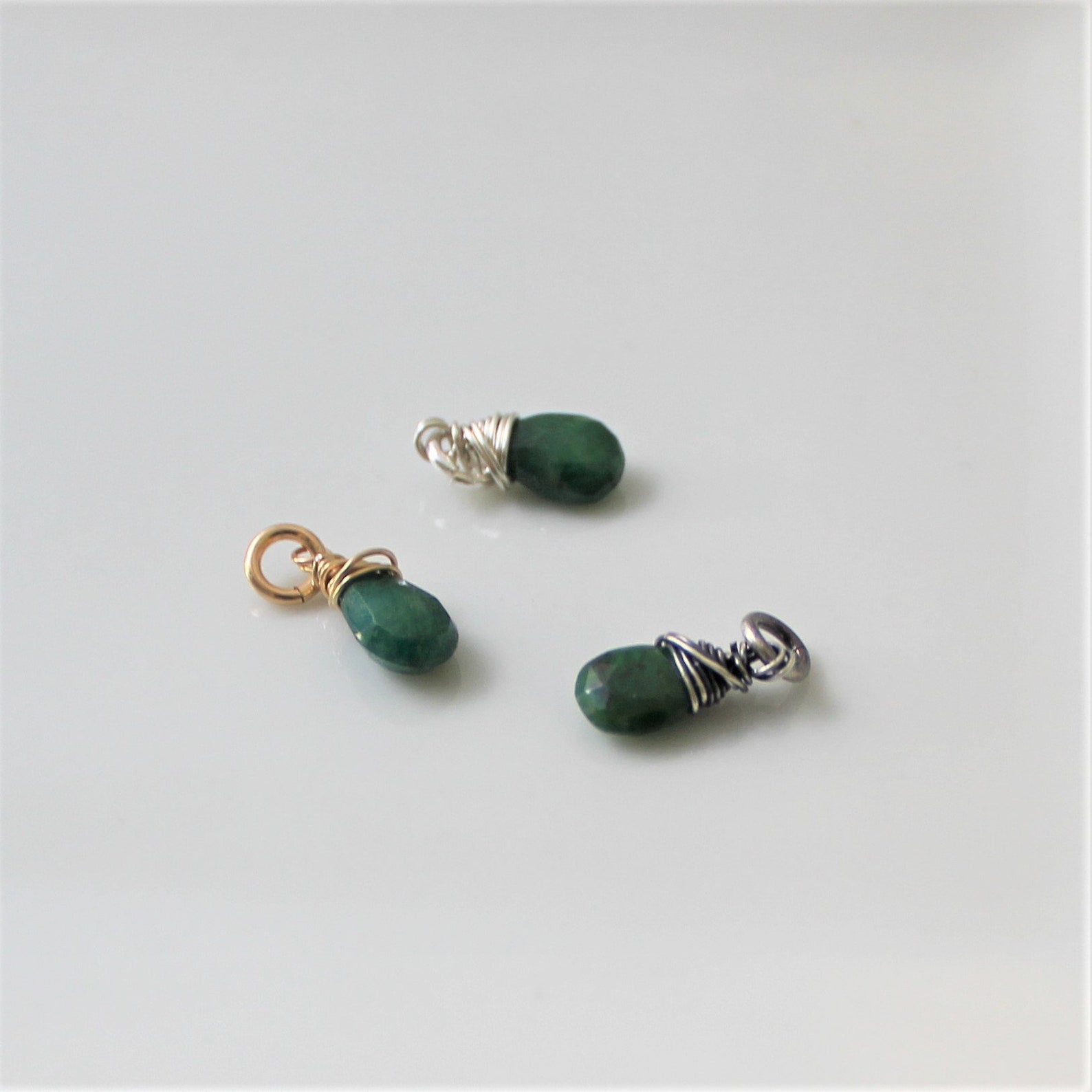 Genuine Emerald Charm May Birthstone Charm Wire Wrapped - Etsy