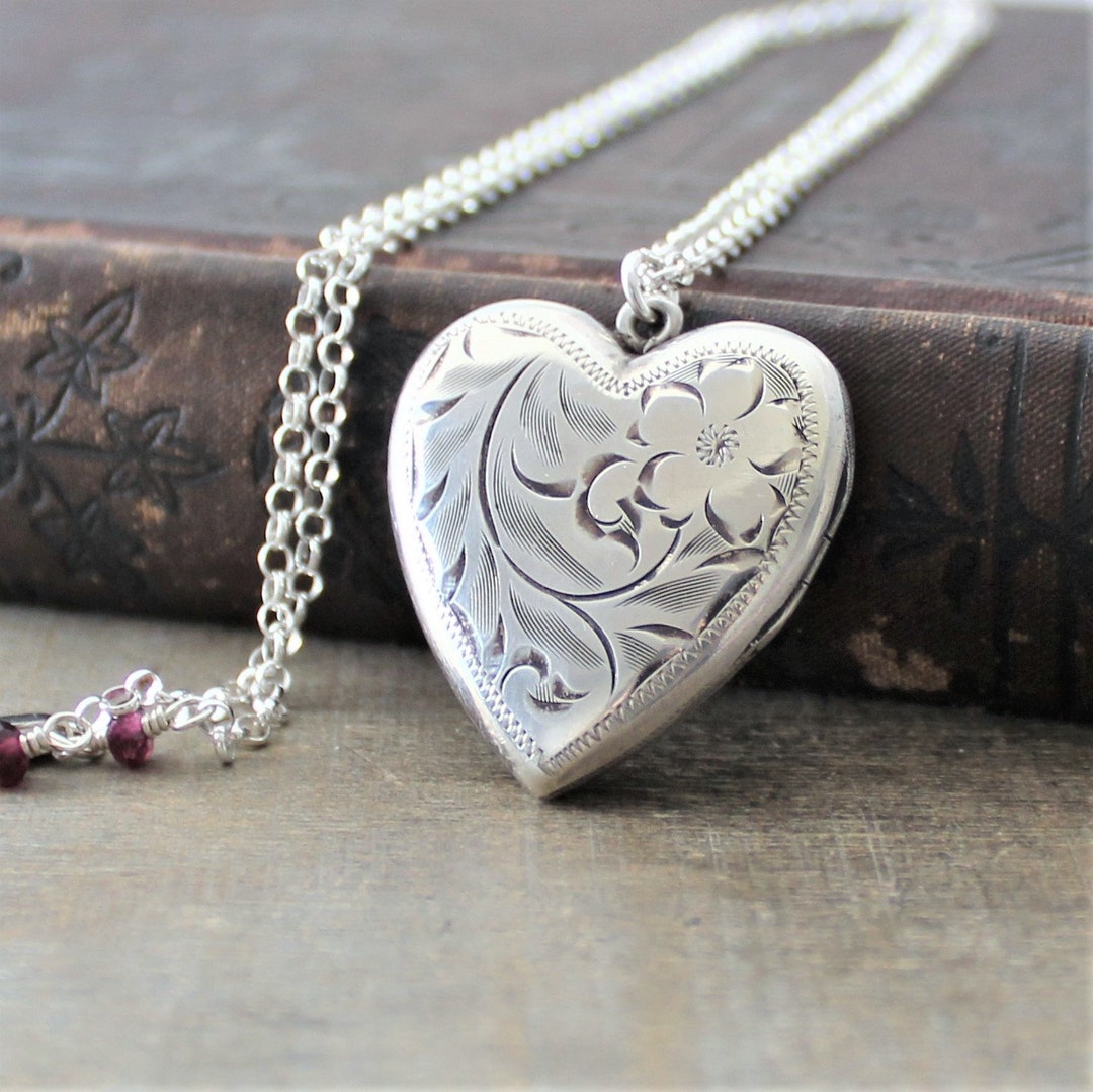 Large Silver Heart Locket Pendant, Sterling Silver Locket Necklace ...